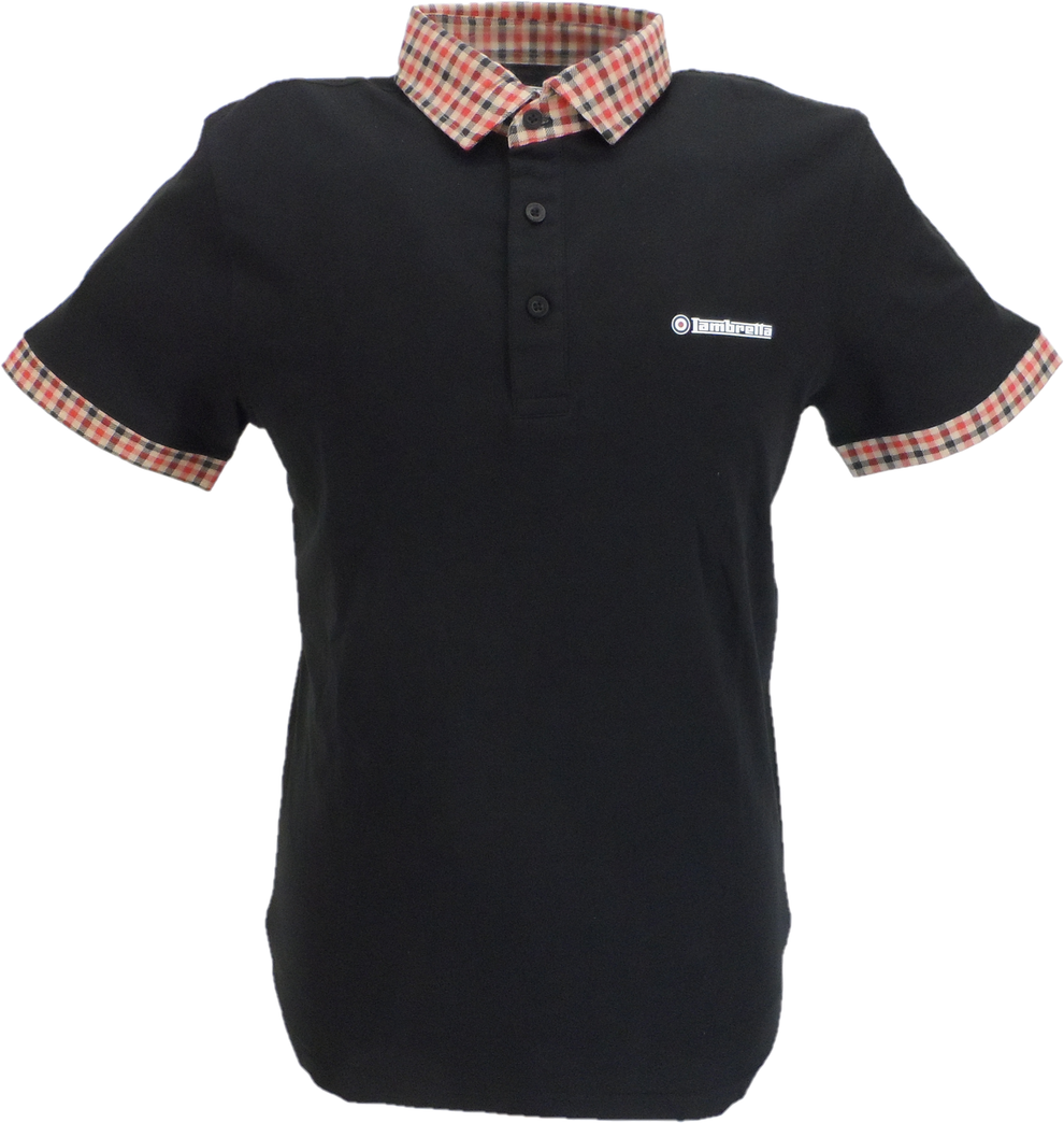 Lambretta Mens Black Gingham Collar Polo Shirts – Mazeys UK
