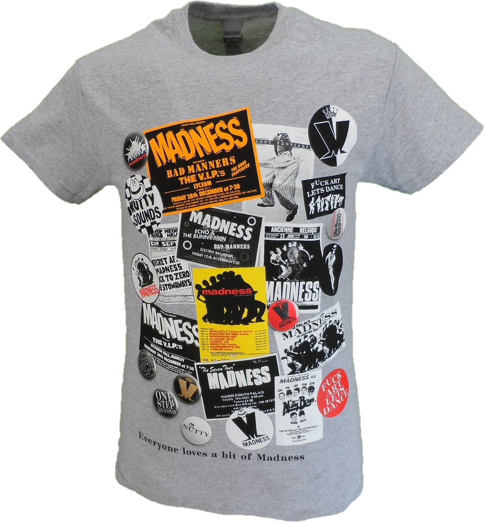 Mens Grey Official Madness Posters and Stickers T Shirt – Mazeys UK