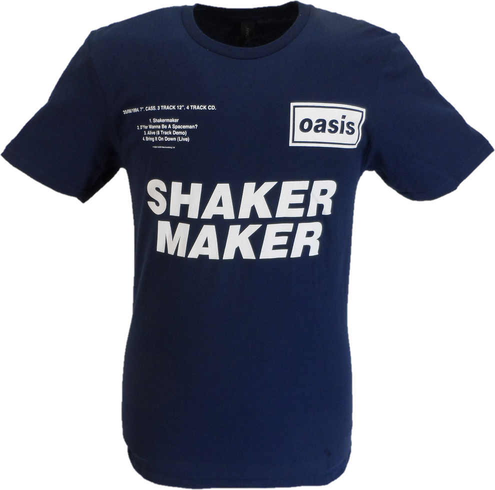 Mens Official Licensed Oasis Navy Blue Shakermaker Tracks T Shirt – Mazeys UK