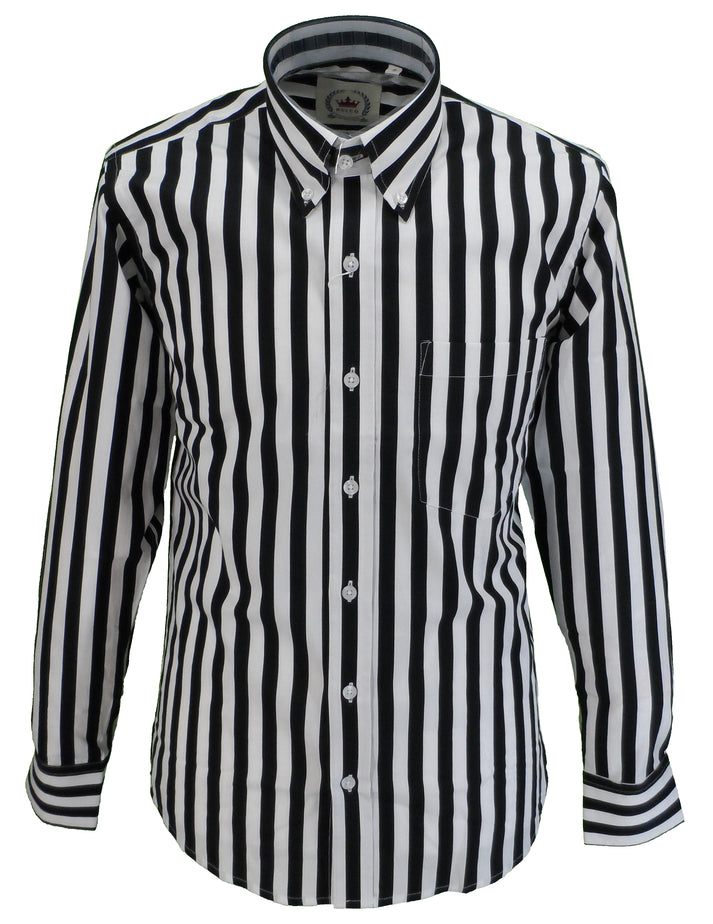 Men's Relco Black & White Striped Button Down Shirt – Mazeys UK